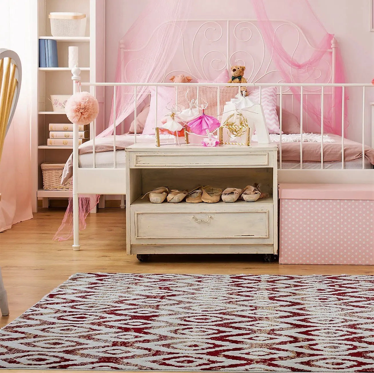 Mars Cream Yellow Pink Area Rug, Burgundy Area Rug, Dark Pink Rug ...