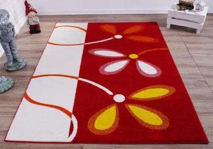 Cream Red Floral Area Rug, Red White Contemporary Area Rug – LaDole ...