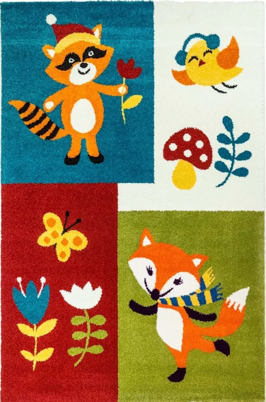Kids Fox Design Area Rug, Fox Pattern Nursery Area Rug, Multicolor ...