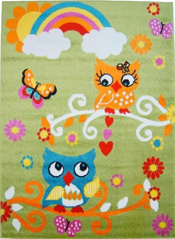 Green Owl Area Rug, Owl Pattern Area Rug, Neutral Nursery Area Rug ...