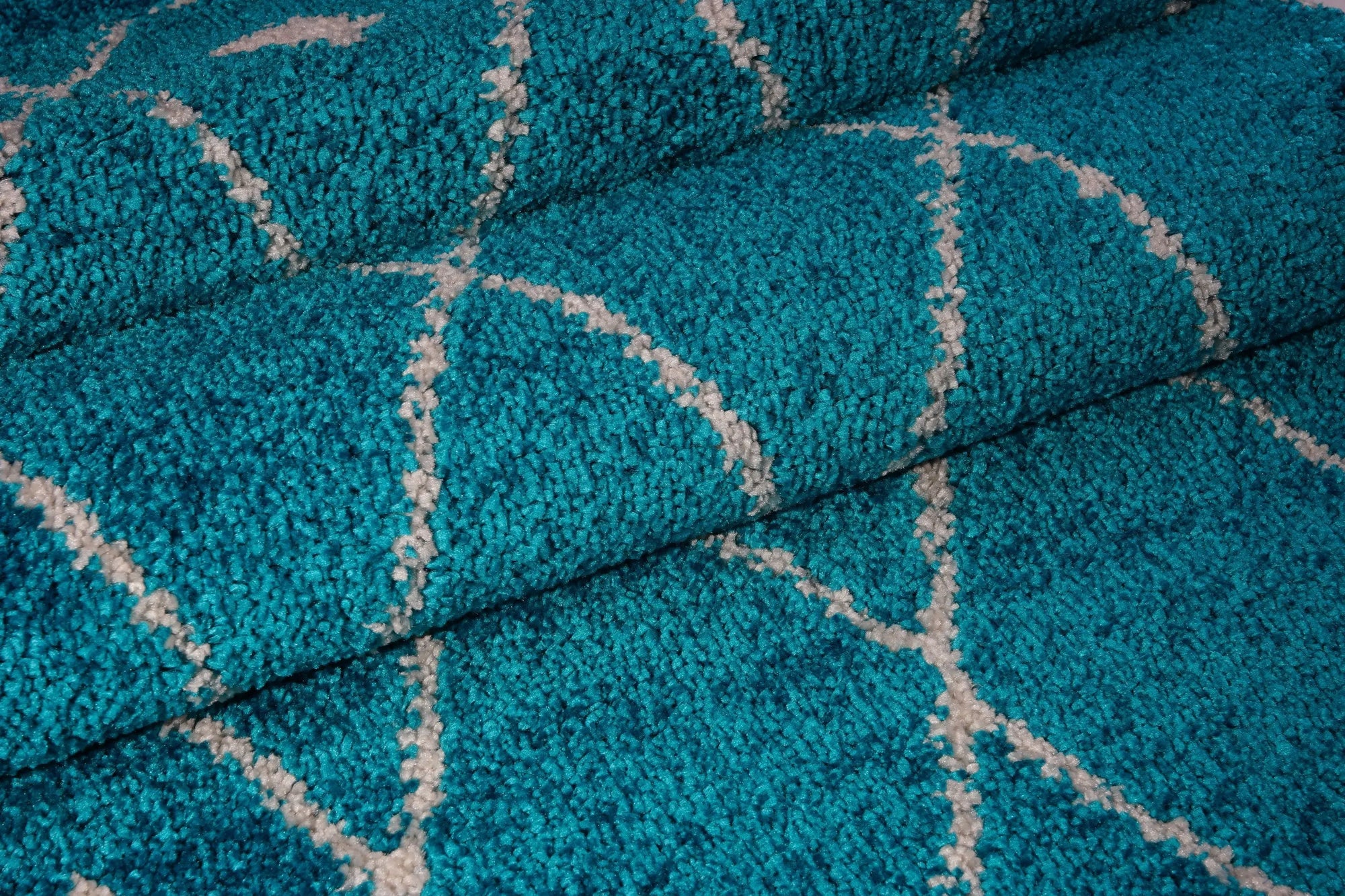 Victoria Trellis Turquoise Ivory Shaggy Area Rug, Diamond Design Rug ...